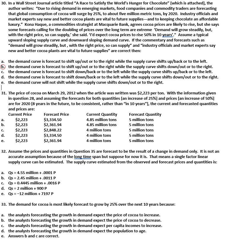Solved Due to rising demand in emerging markets, food | Chegg.com