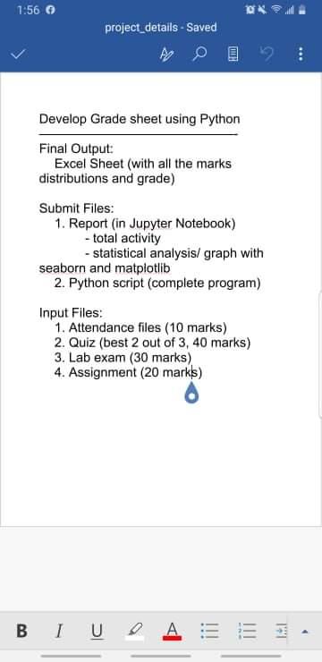 1:56 6 project_details - Saved Develop Grade sheet | Chegg.com