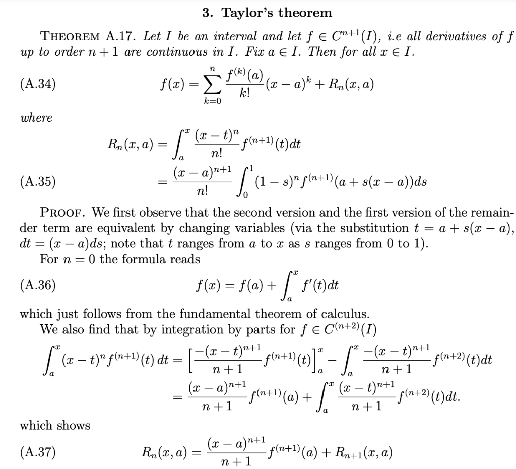 Solved 3. Taylor's theorem THEOREM A.17. Let I be an | Chegg.com