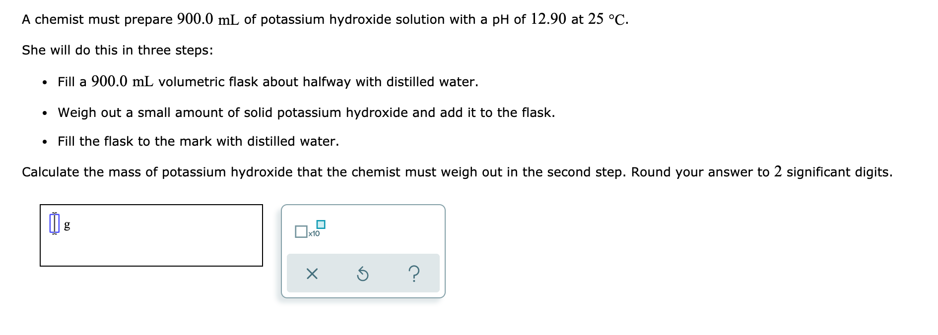 Solved A chemist must prepare of potassium hydroxide | Chegg.com