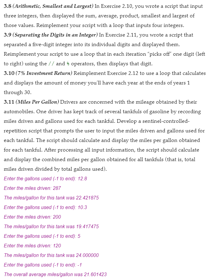 Solved 3.8 (Arithmetic, Smallest and Largest) In Exercise | Chegg.com