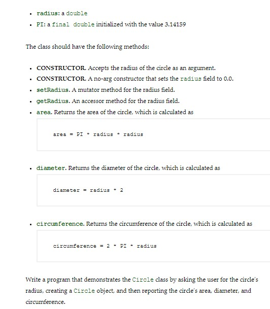 Solved • radius: a double • PI: a final double initialized | Chegg.com