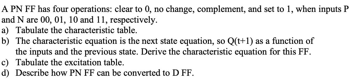 Solved A PN FF has four operations: clear to 0, no change, | Chegg.com
