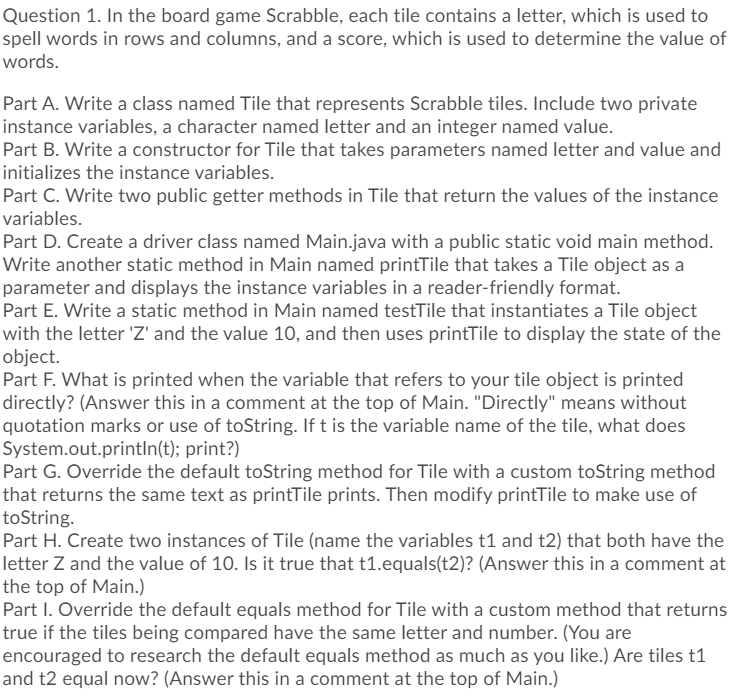 Solved Question 1. In the board game Scrabble, each tile | Chegg.com