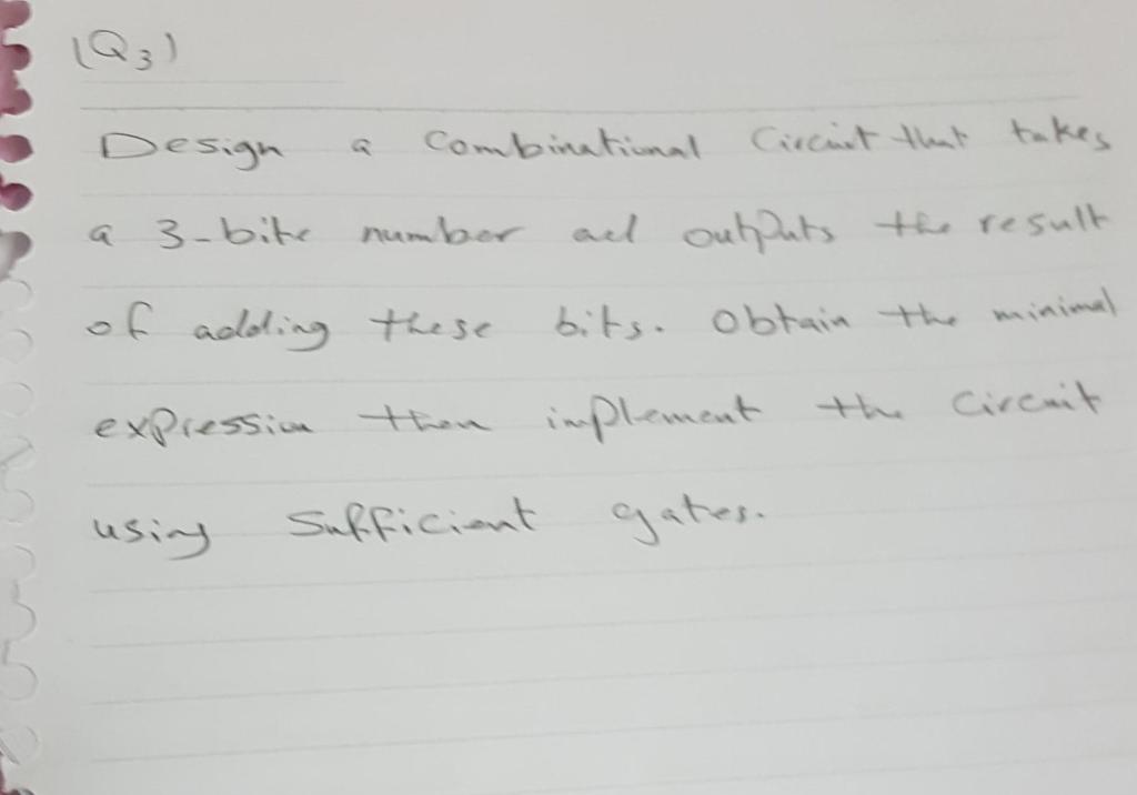Solved Design Combinational Circuit that takes a 3 bite | Chegg.com