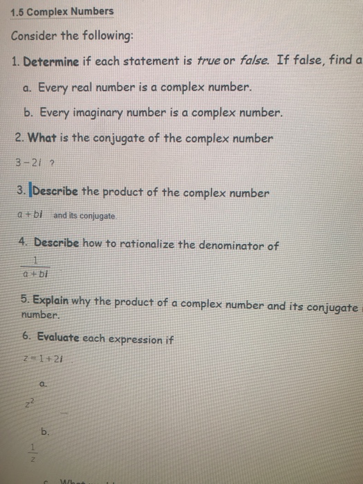 Solved Equations and Inequalities 1.5 Complex Numbers | Chegg.com