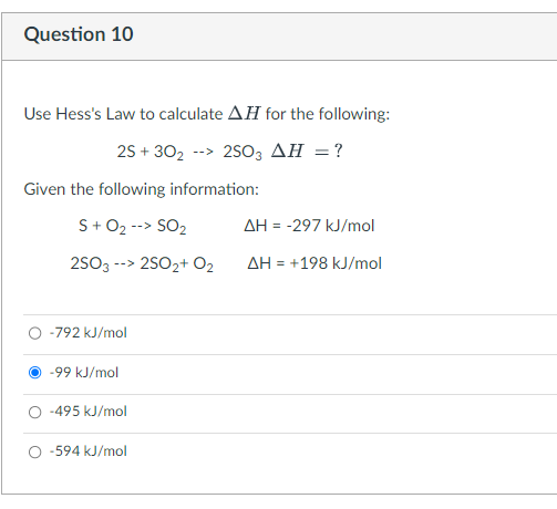 Solved Use Hess's Law to calculate ΔH for the following: 2 | Chegg.com