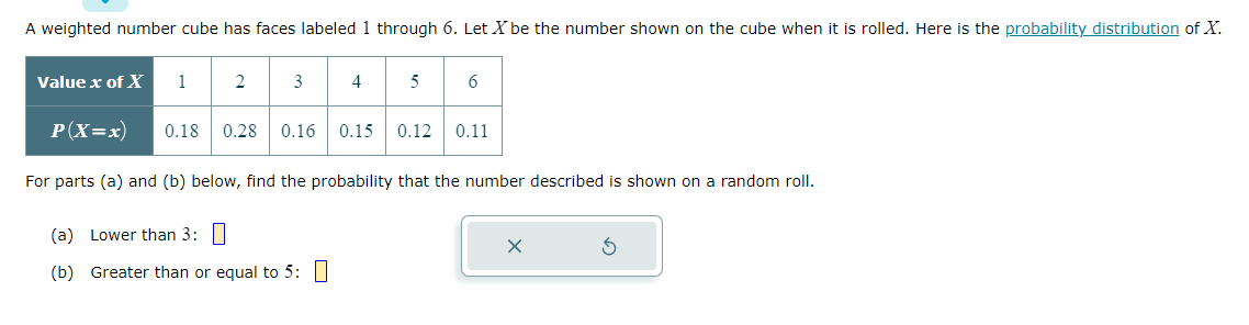 Solved A weighted number cube has faces labeled 1 through 6 | Chegg.com