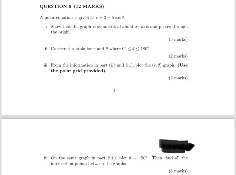 Solved QUESTION 6 (12 ﻿MARKS)A polar equation is given as | Chegg.com