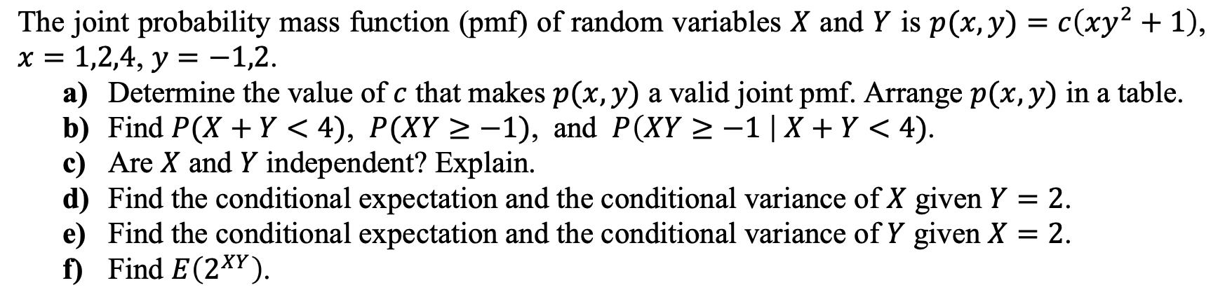 Solved The joint probability mass function (pmf) of random | Chegg.com