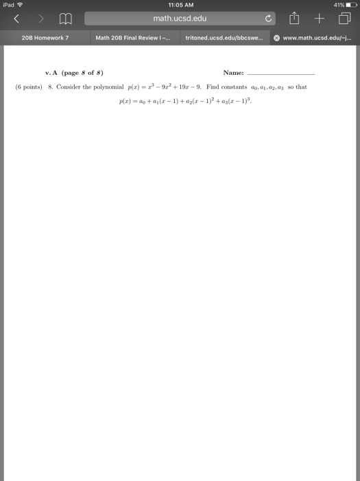 Solved iPad令 11:05 AM 41% . math.ucsd.edu 20B Homework 7 | Chegg.com