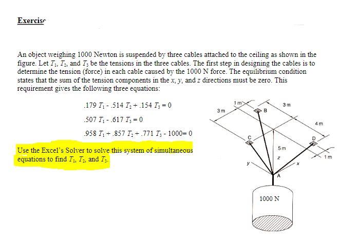 Solved An object weighing 1000 Newton is suspended by three | Chegg.com