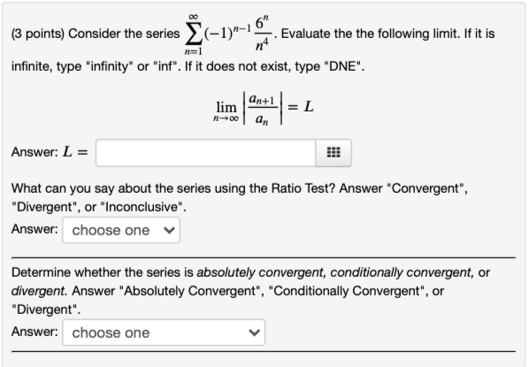 Solved (3 points) Consider the series ∑n=1∞(−1)n−1n46n. | Chegg.com