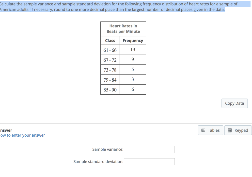 Solved Calculate the sample variance and sample standard | Chegg.com