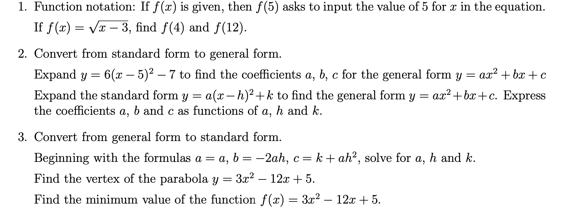 Solved 1. Function notation: If f(x) is given, then f(5) | Chegg.com