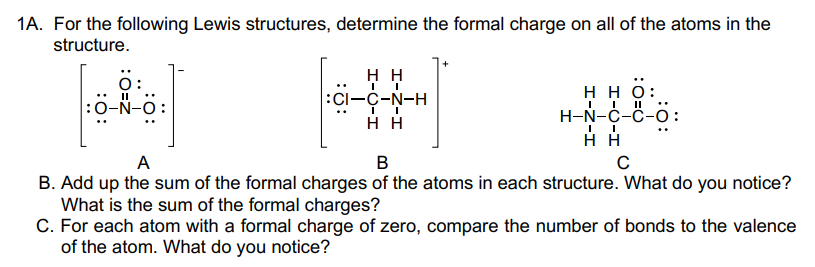Solved 1A. For the following Lewis structures, determine the | Chegg.com