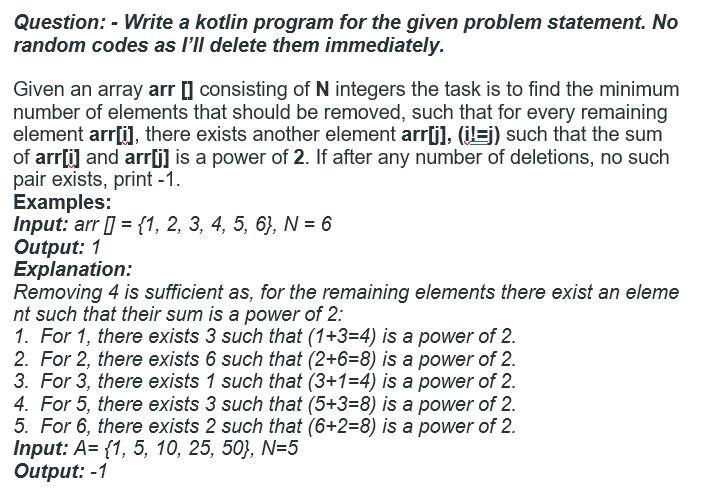 Solved Question: - Write a kotlin program for the given | Chegg.com