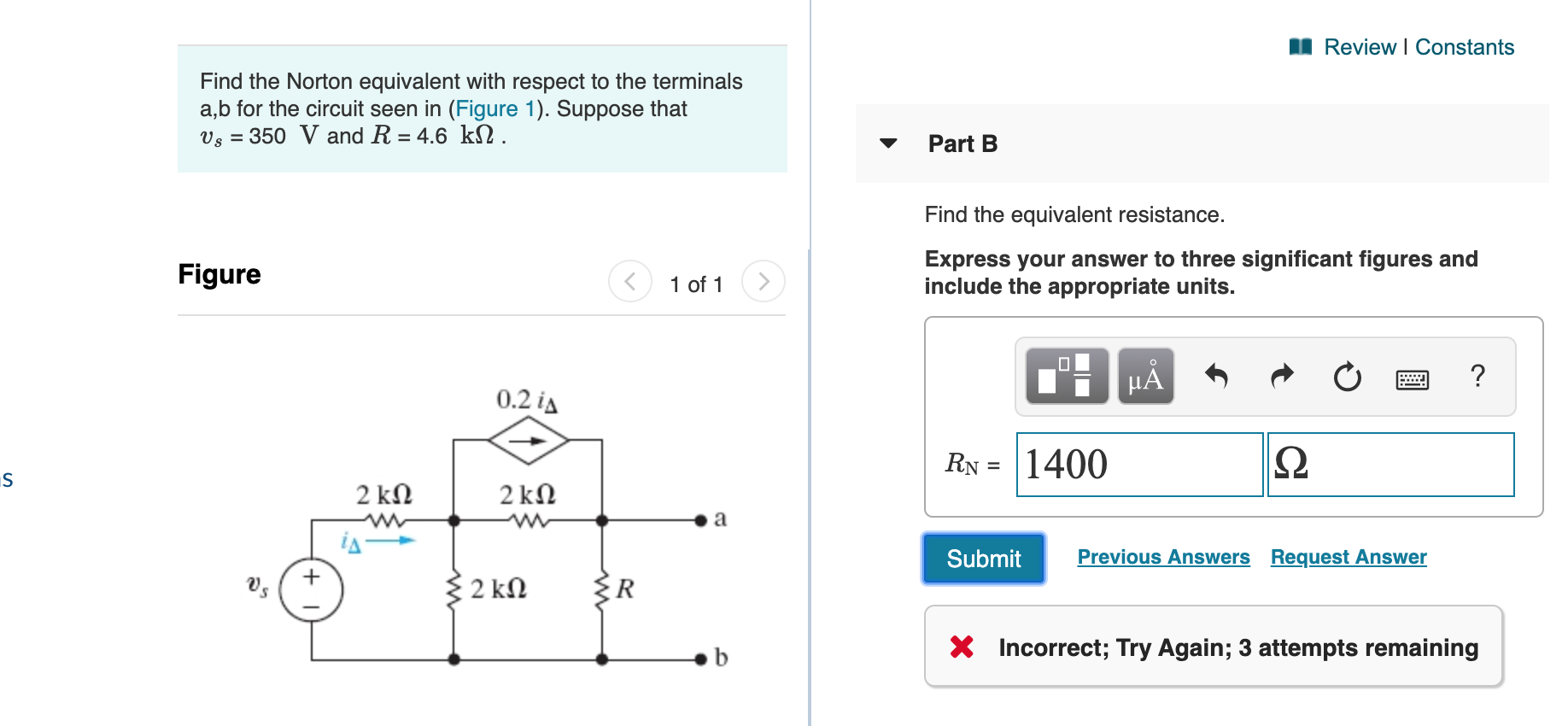 Solved 1 Review | Constants Find the Norton equivalent with | Chegg.com