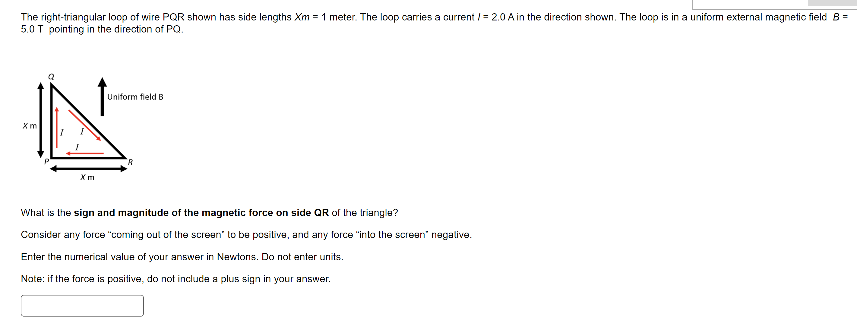 Solved The right-triangular loop of wire PQR shown has side | Chegg.com