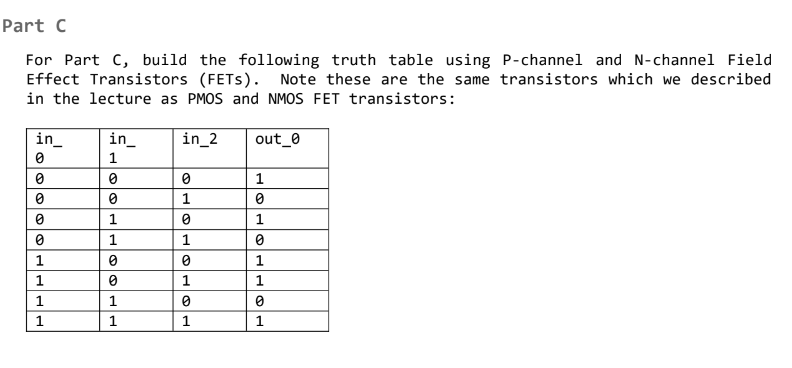 Solved For Part C, build the following truth table using | Chegg.com