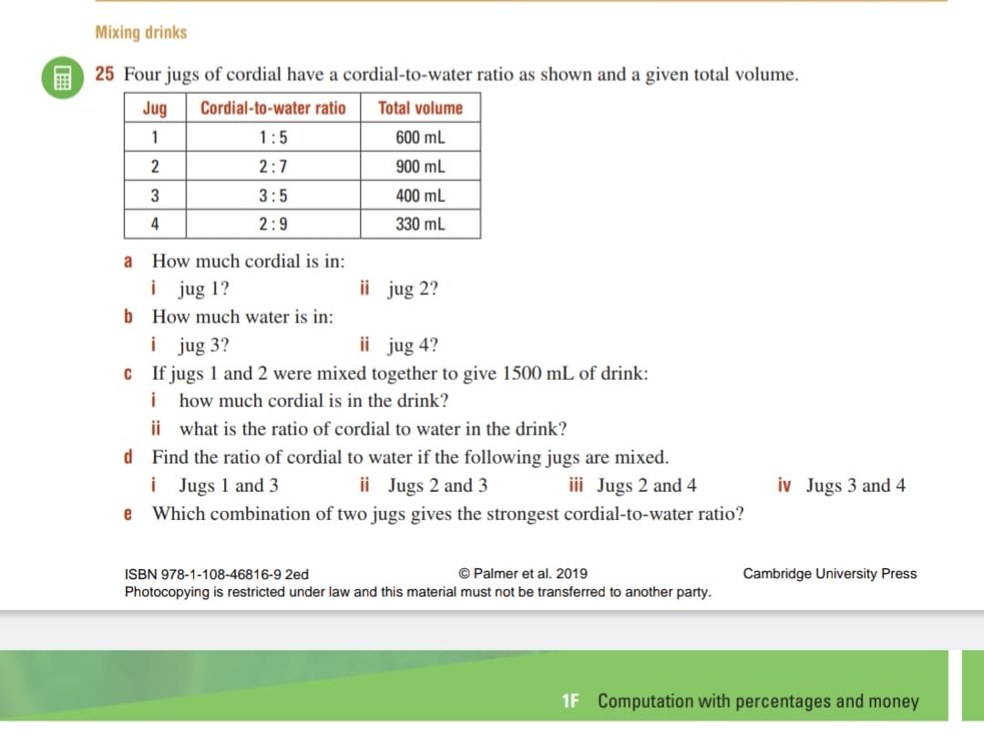 Solved Mixing drinks25 ﻿Four jugs of cordial have a | Chegg.com