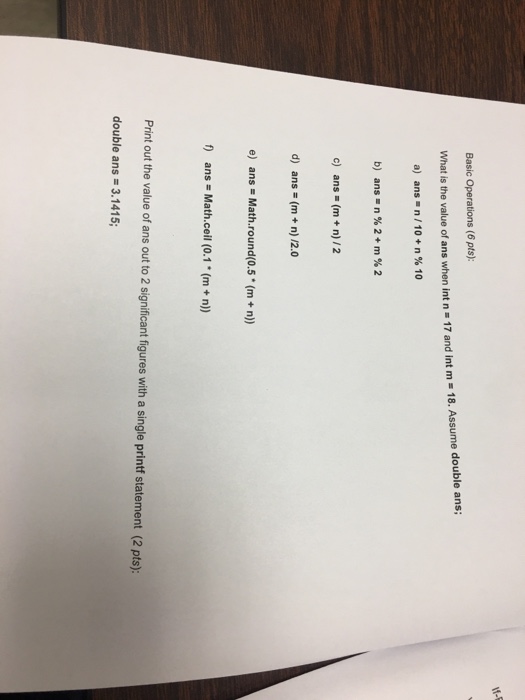 Solved Basic Operations (6 pts): What is the value of ans | Chegg.com