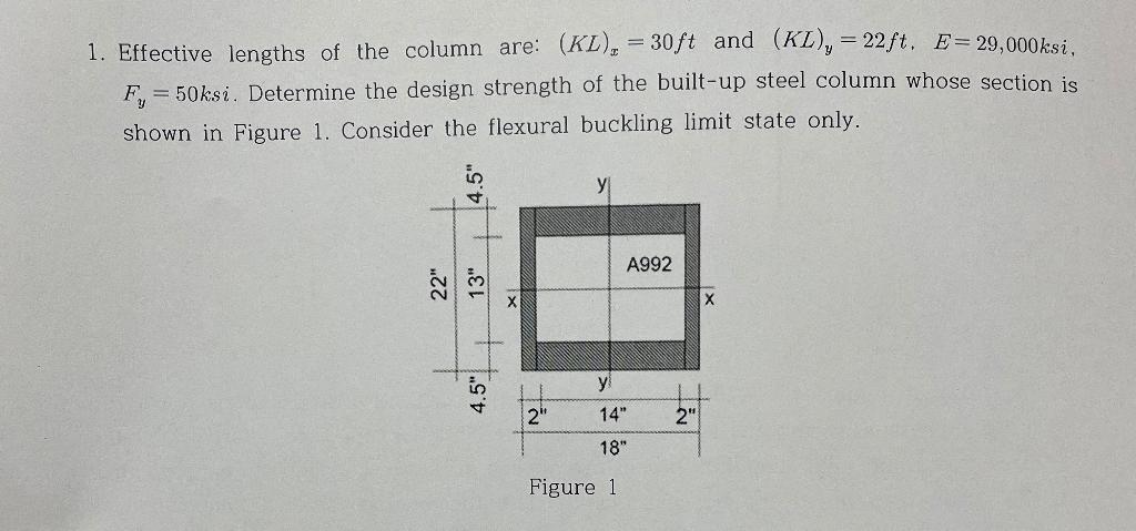 Solved 1. Effective lengths of the column are: (KL)x=30ft | Chegg.com