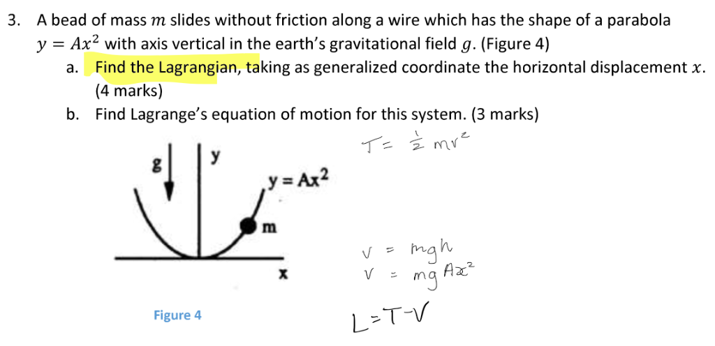 Solved A bead of mass m slides without friction along a wire | Chegg.com