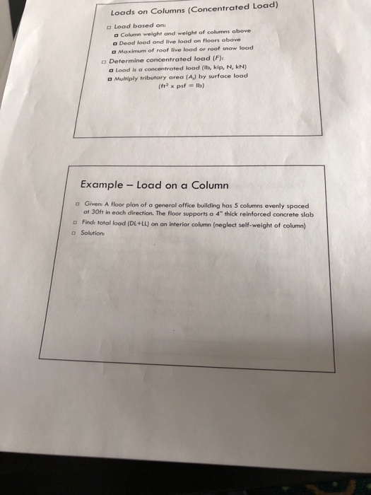 Solved Loads on Columns (Concentrated Load) a Load based on: | Chegg.com