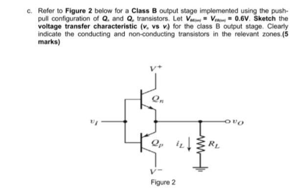 Solved c. Refer to Figure 2 below for a Class B output stage | Chegg.com