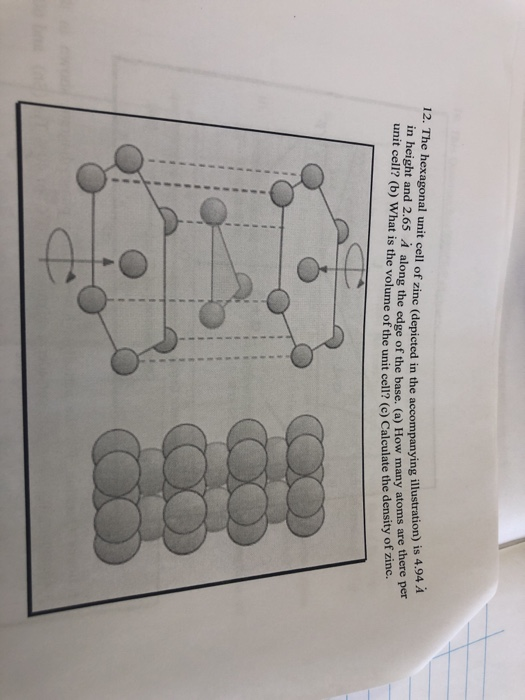 Solved 12. The hexagonal unit cell of zinc (depicted in the | Chegg.com