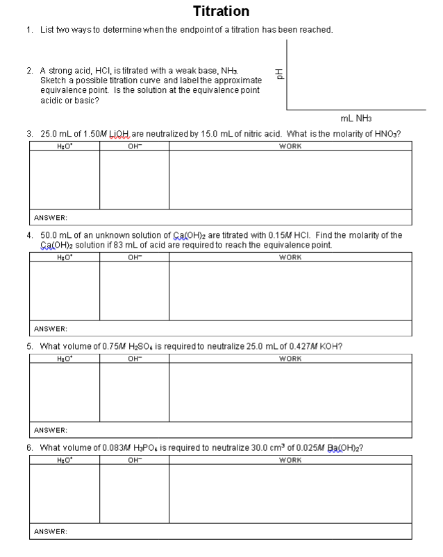 Solved Titration 1. List two ways to determine when the | Chegg.com