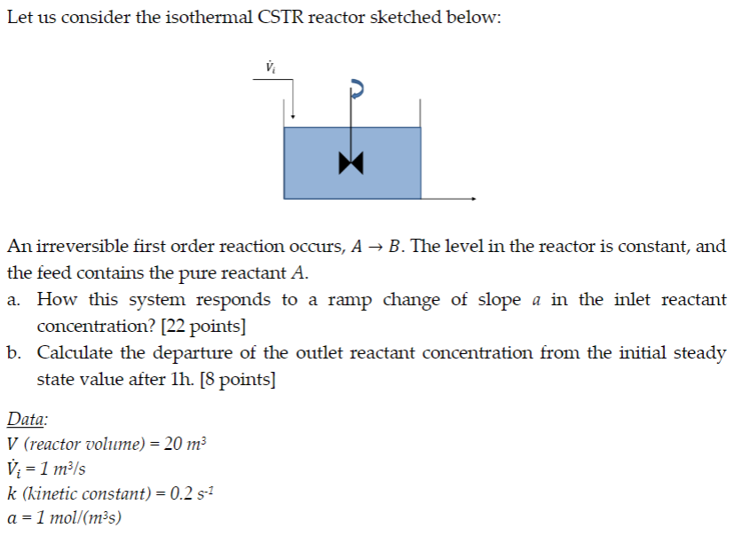 Solved Let us consider the isothermal CSTR reactor sketched | Chegg.com