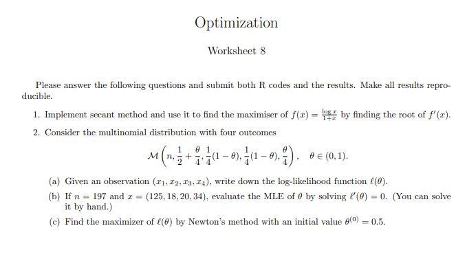 Optimization Worksheet 8 Please answer the following | Chegg.com