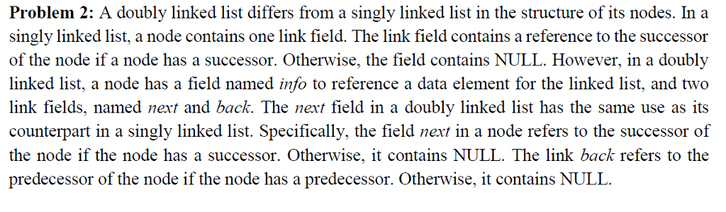 Solved Problem 2: A doubly linked list differs from a singly | Chegg.com