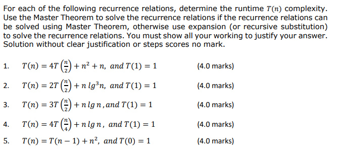 Solved For each of the following recurrence relations, | Chegg.com