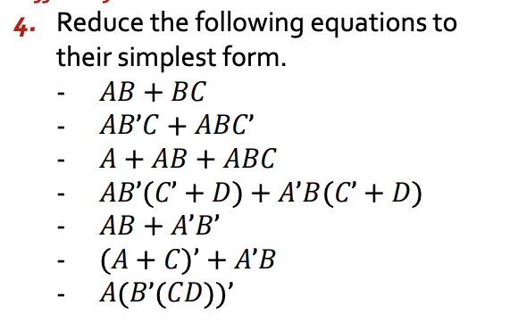 Solved 4. Reduce the following equations to their simplest | Chegg.com