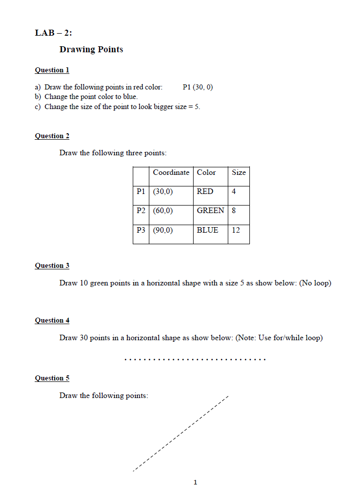 Solved LAB-2: Drawing Points Question 1 a) Draw the | Chegg.com