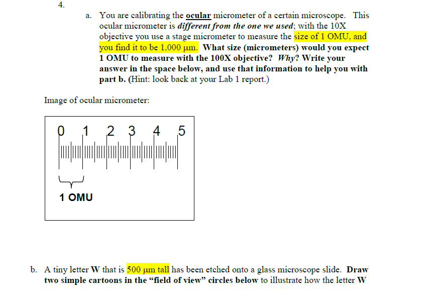 Solved a. You are calibrating the ocular micrometer of a | Chegg.com