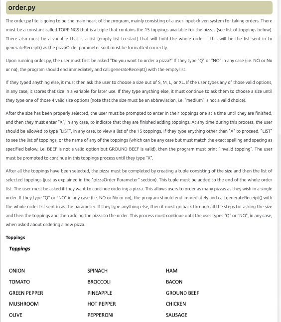 Solved Need help with the order.py file. Having trouble with | Chegg.com