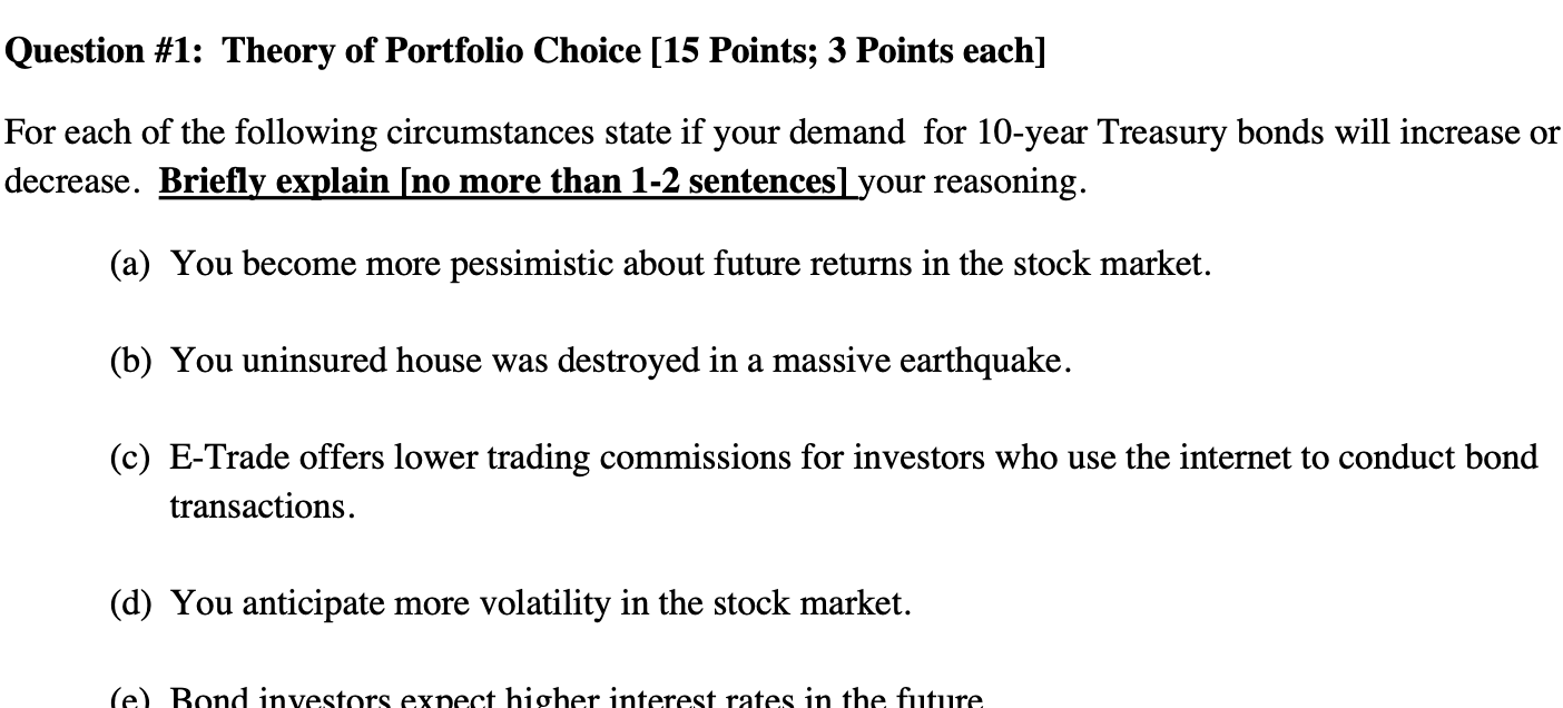 Question #1: Theory of Portfolio Choice [15 Points; 3 | Chegg.com