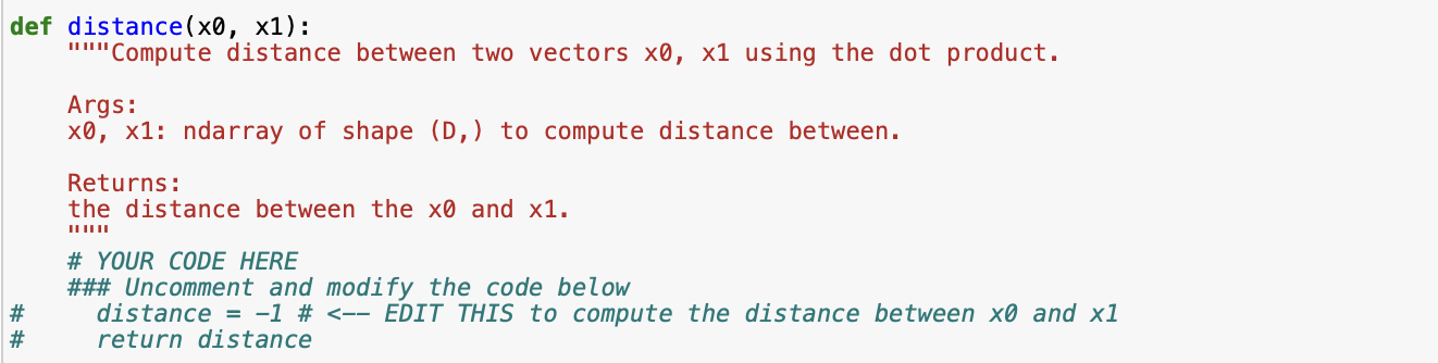 Solved def distance (xθ,x1): "II"Compute distance between | Chegg.com