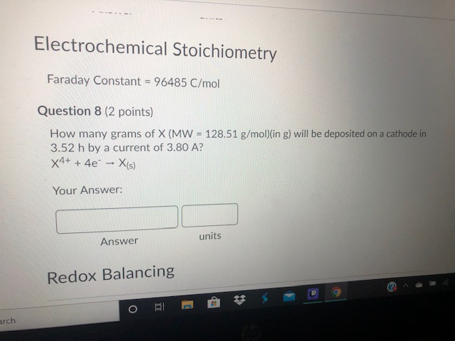 Solved Electrochemical Stoichiometry Faraday Constant = | Chegg.com