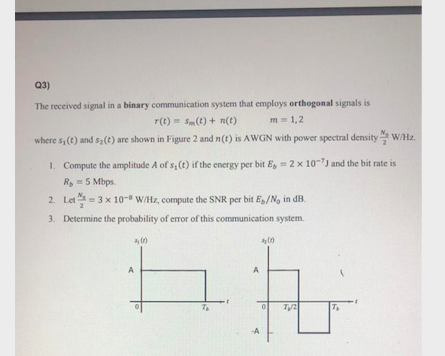 Solved Q3) The received signal in a binary communication | Chegg.com