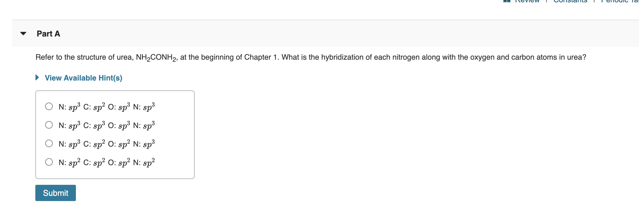 Solved Part A Refer to the structure of urea, NH2CONH2, at | Chegg.com