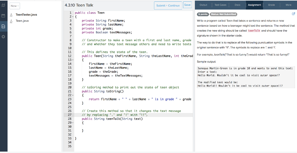 创 Now 4.3.10 Teen Talk Submit Continue Save Output | Chegg.com