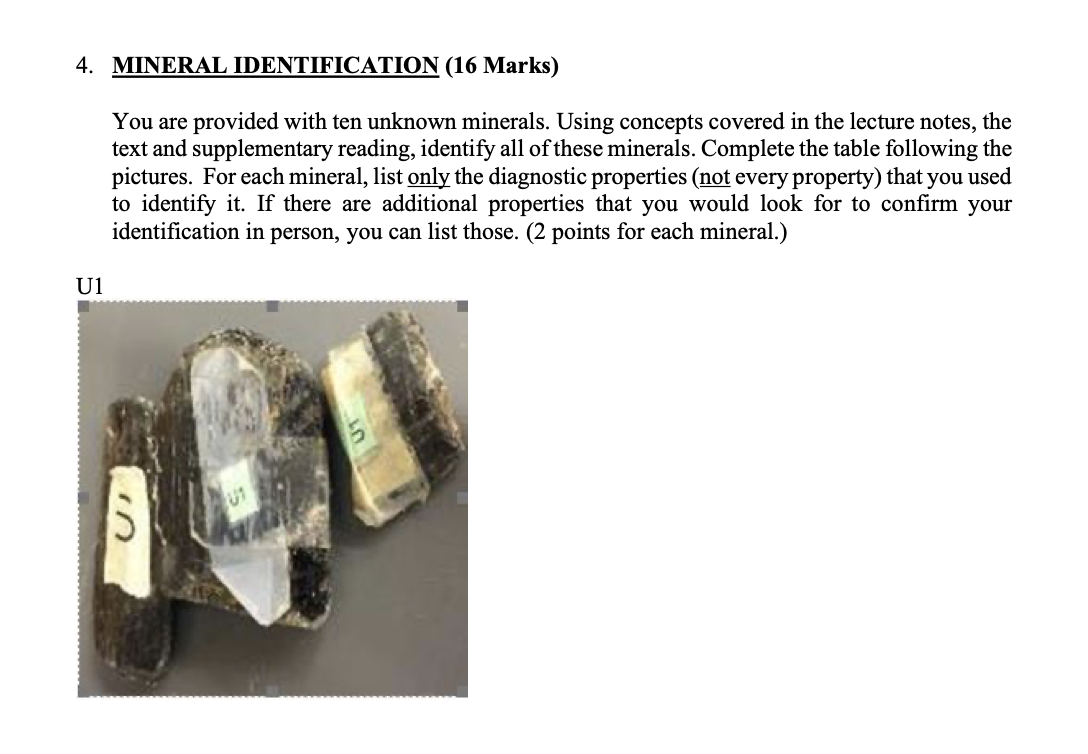 Solved 4. MINERAL IDENTIFICATION (16 Marks) You are provided | Chegg.com