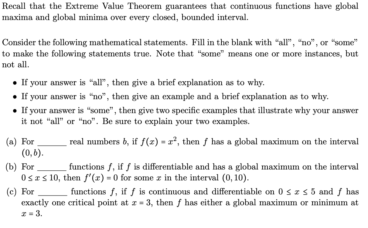 Recall that the Extreme Value Theorem guarantees that | Chegg.com