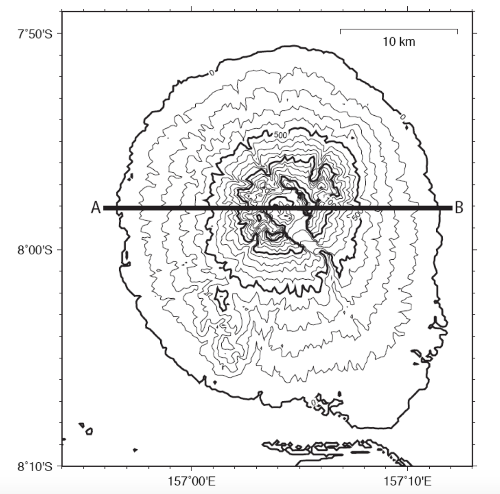 Solved The contour map below is of Kolombangara Volcano | Chegg.com