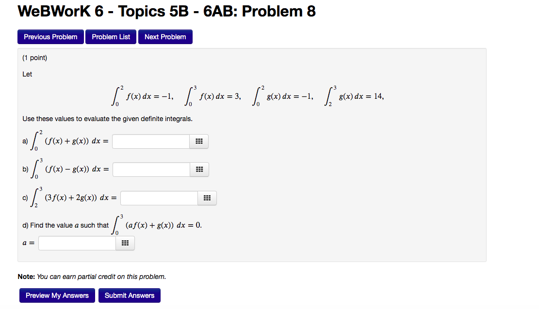 Solved WeBWork 6 - Topics 5B - 6AB: Problem 8 Previous | Chegg.com
